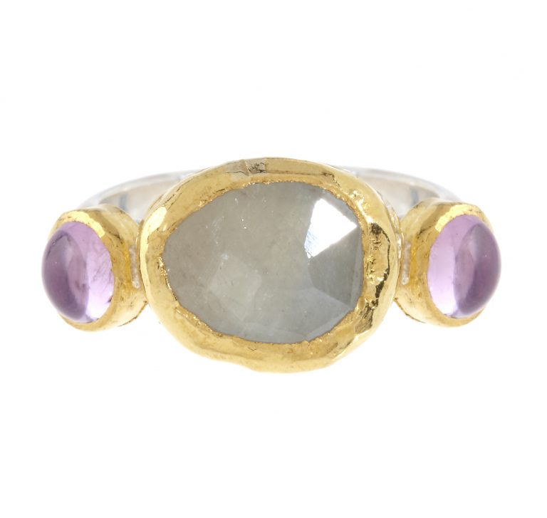 Handgemaakte unieke ring - Goud facet geslepen rhodoliet en roze saffier